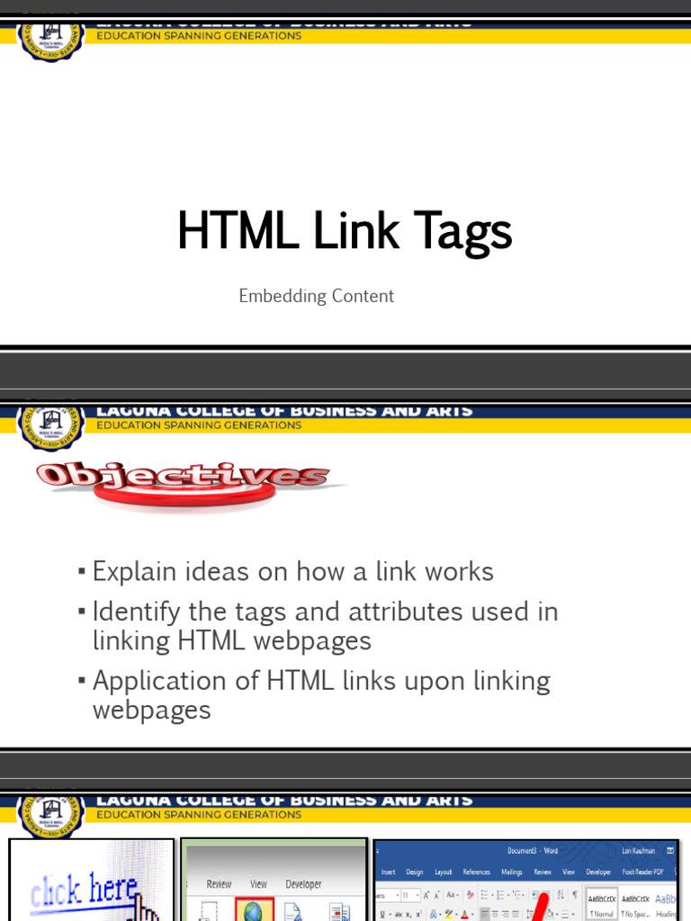 HTML Link Tags: Embedding Content | PDF | Hyperlink | Html Element