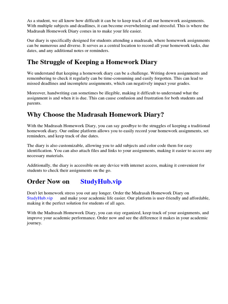 Madrasah Homework Diary | PDF | Homework