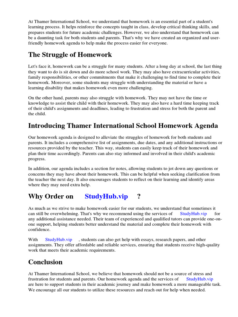 Thamer School Homework Agenda | PDF | Homework | Schools