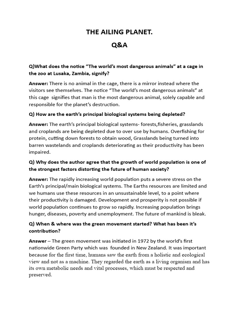 Ailing Planet: Causes and Solutions | PDF | Sustainability ...