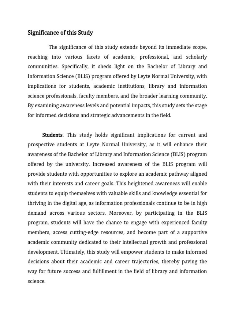 Significance of The Study | PDF | Libraries | Science