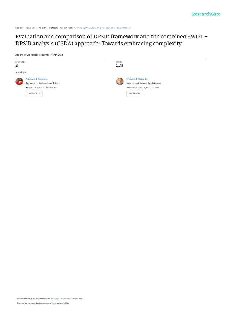 2015-Evaluation and Comparison of DPSIR Framework and The Combined SWOT - DPSIR Analysis (CSDA ...