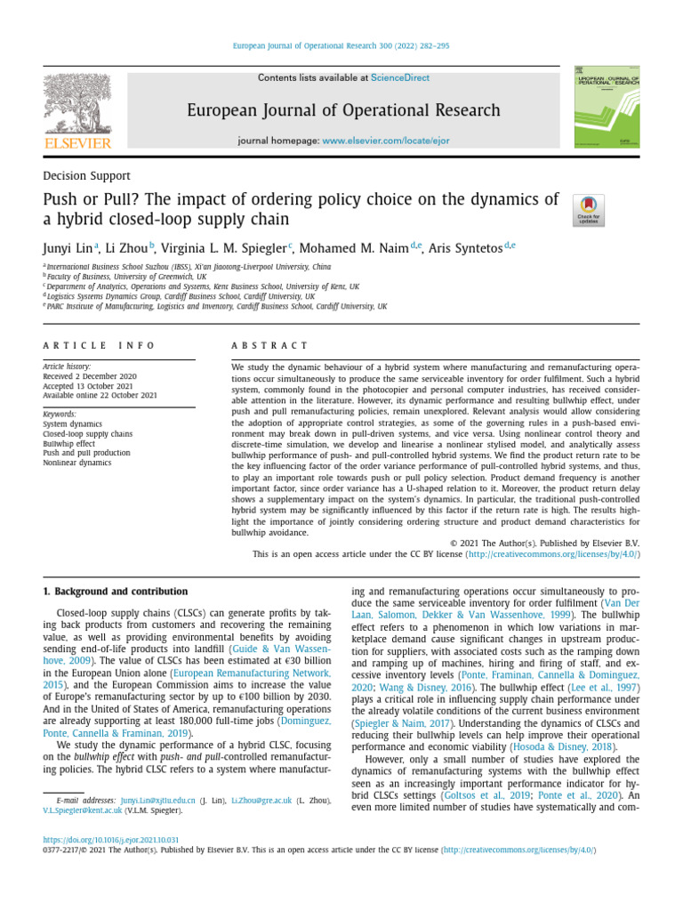 Push or Pull The Impact of Ordering Policy Choice On The Dynamics of A ...