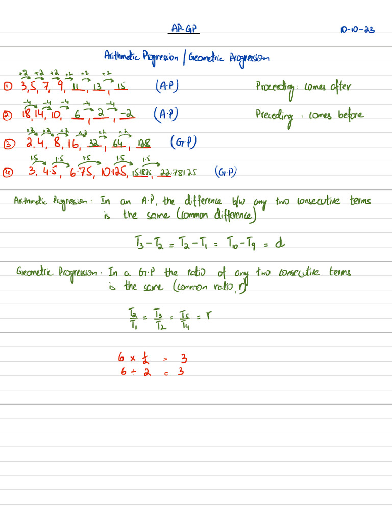 Arithmetic Progression and Geometric Progression AS Math Notes | PDF