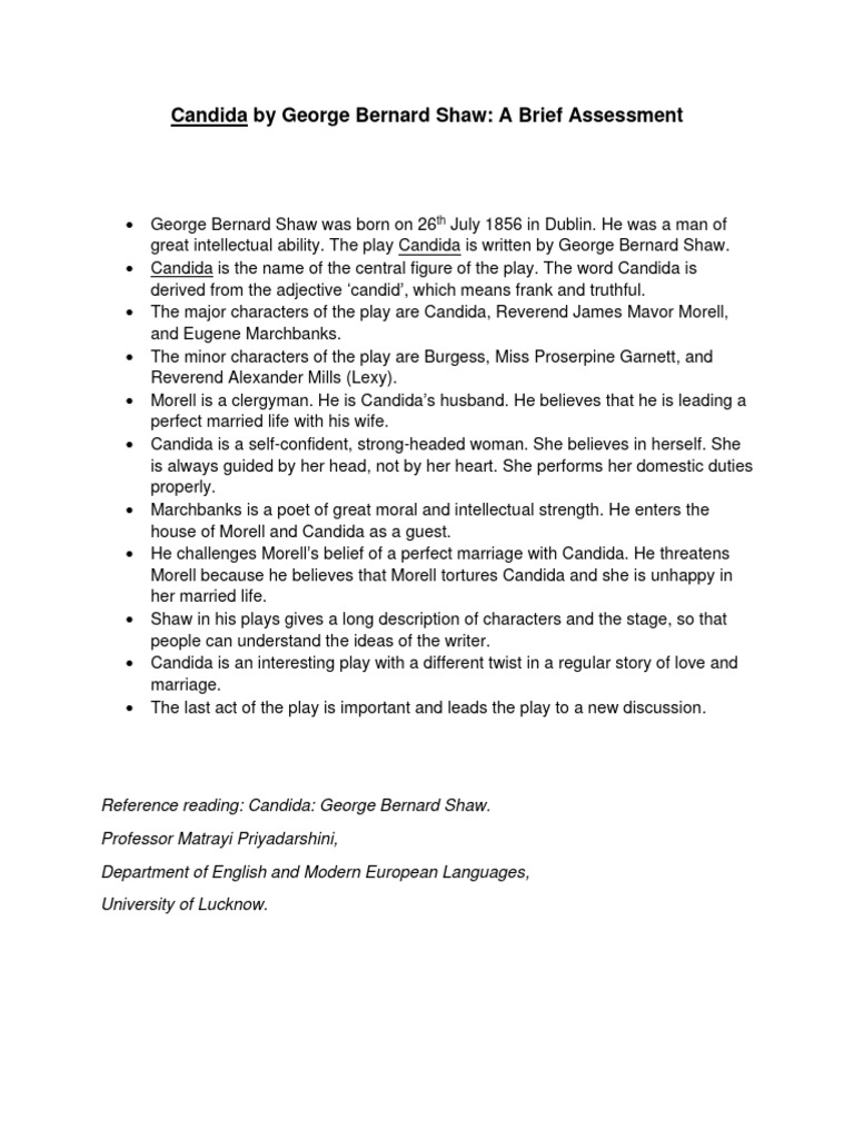 Candida by Shaw: Play Overview & Analysis | PDF