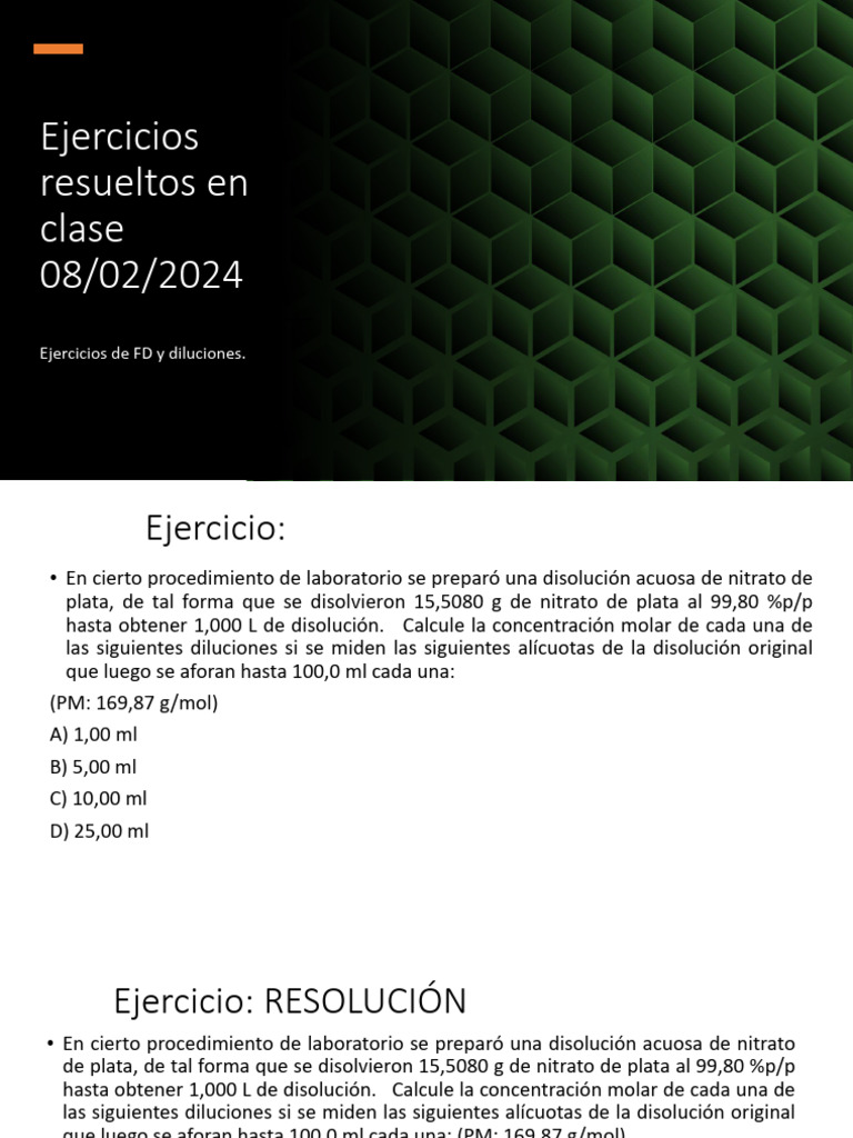 Ejercicios Resueltos en Clase 08 | PDF | Concentración | Química