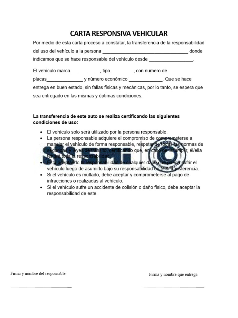 Carta Responsiva Vehicular | PDF | Finanzas y dinero