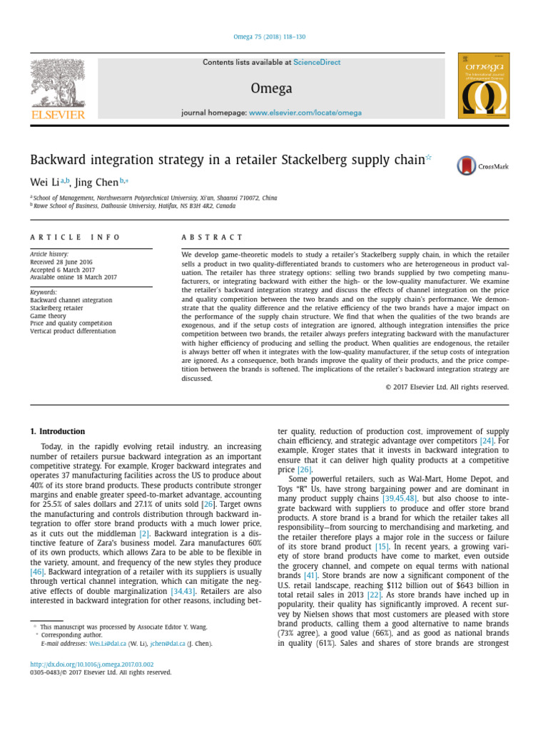Backward Integration Strategy In A Retailer Stackelberg Supply Chain