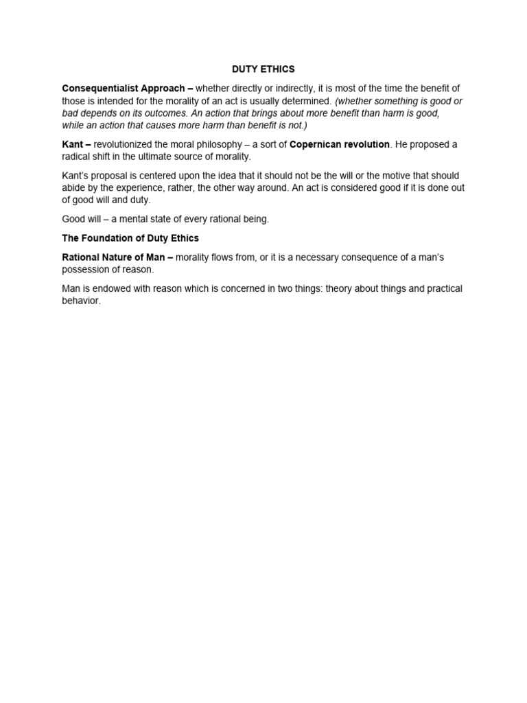 Kant's Duty Ethics and Morality | PDF