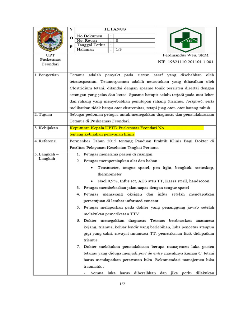 SOP TETANUS | PDF