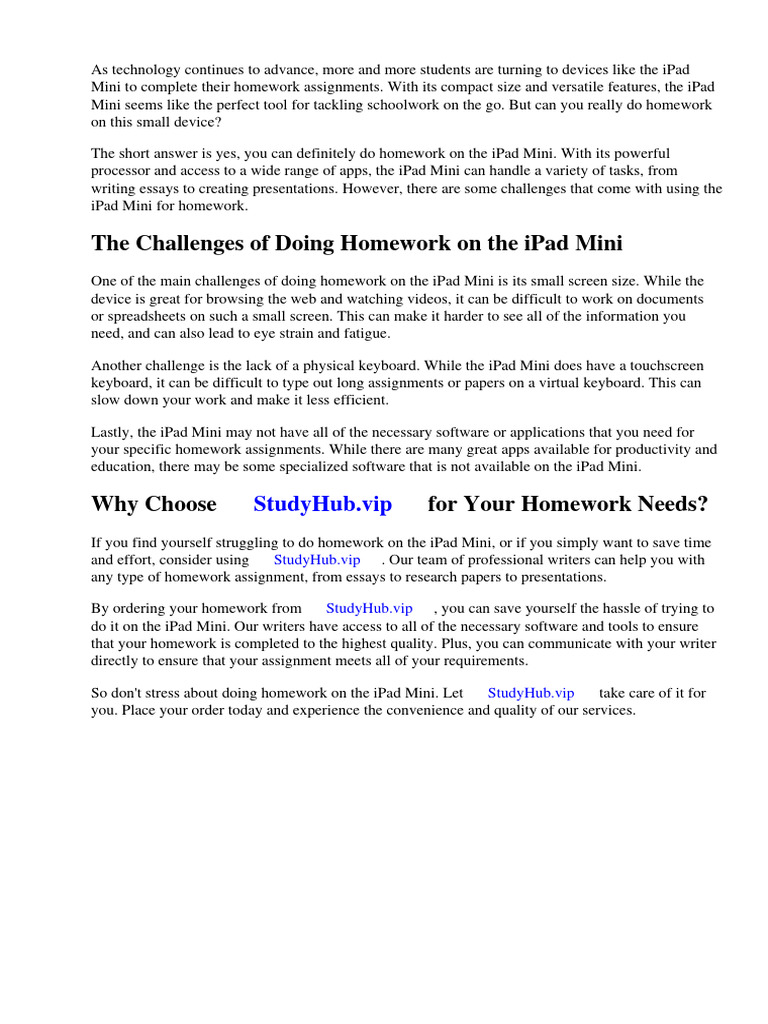 Homework on iPad Mini: Pros & Cons | PDF | I Pad | Tablet Computer