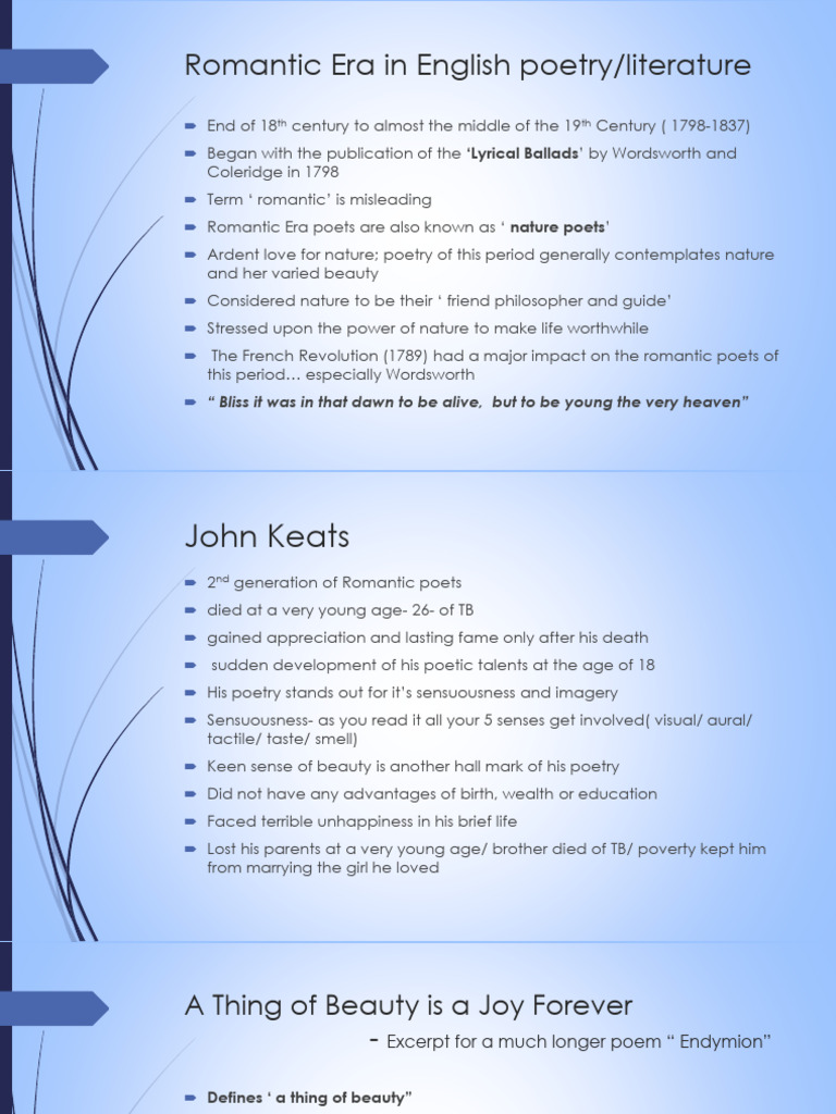 A Thing of Beauty - Keats | PDF | Romanticism | John Keats