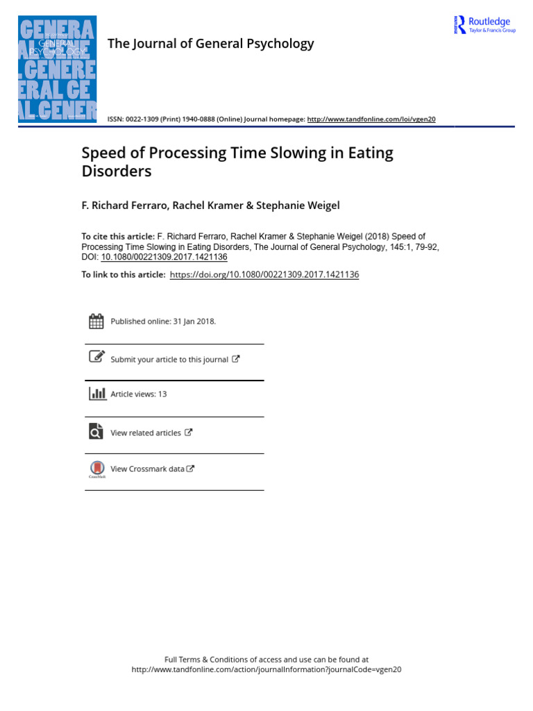 Speed of Processing Time Slowing in Eating Disorders | PDF | Eating ...