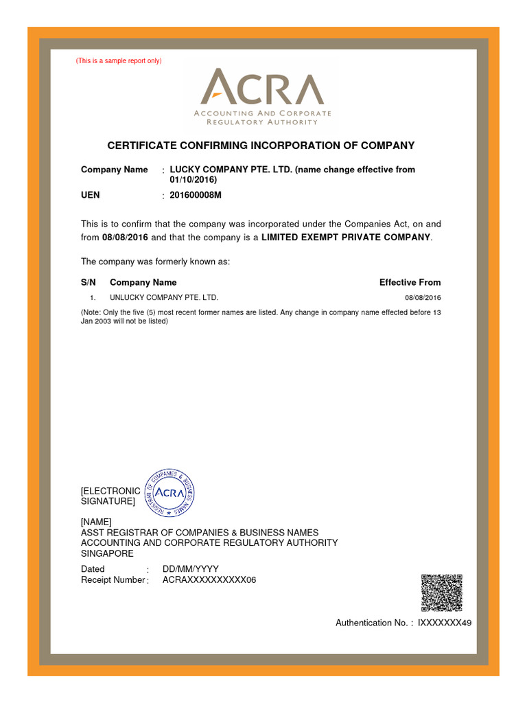Certificate of Incorporation Sample | PDF | Finance & Money Management
