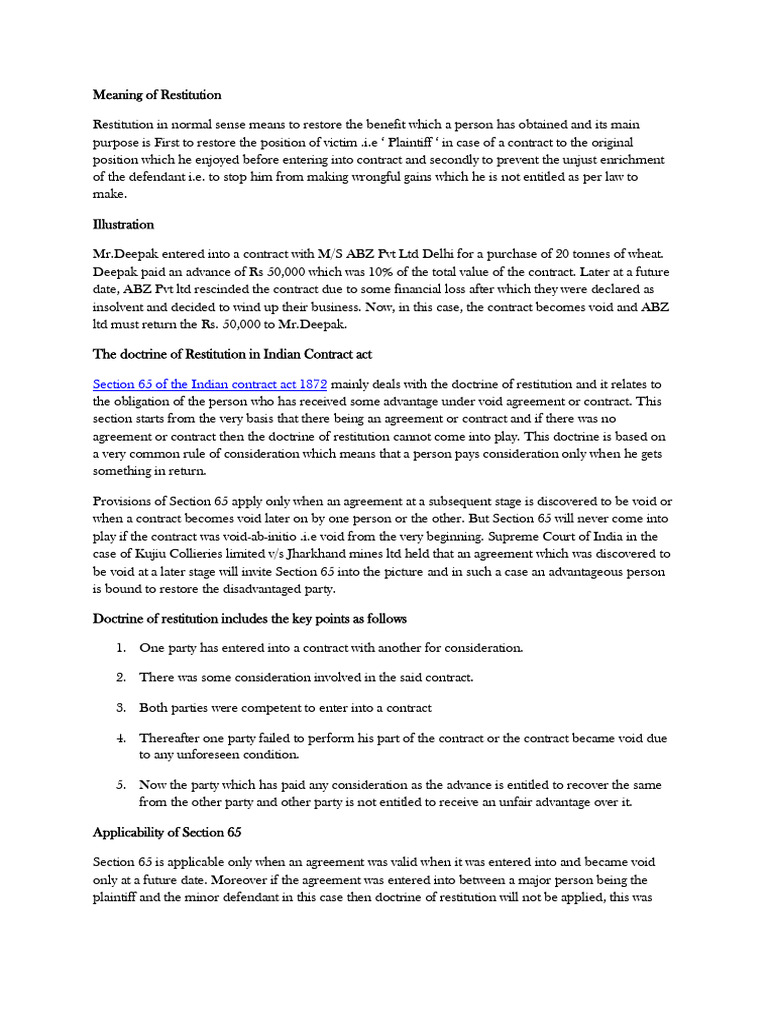 Doctrine of Restitution | PDF | Common Law | Private Law