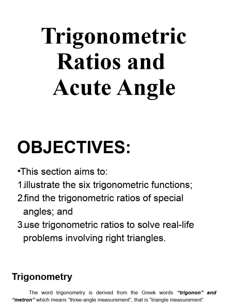 Trigonometric Ratios and Acute Angle | PDF | Trigonometry ...