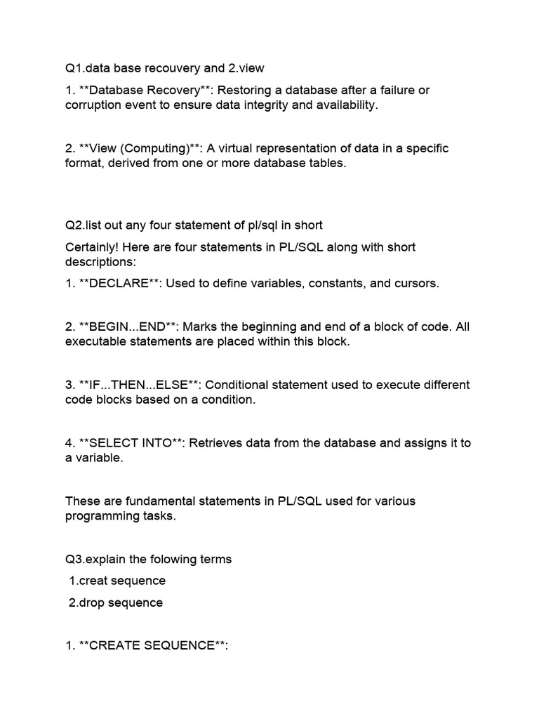 Q1 | PDF | Databases | Pl/Sql