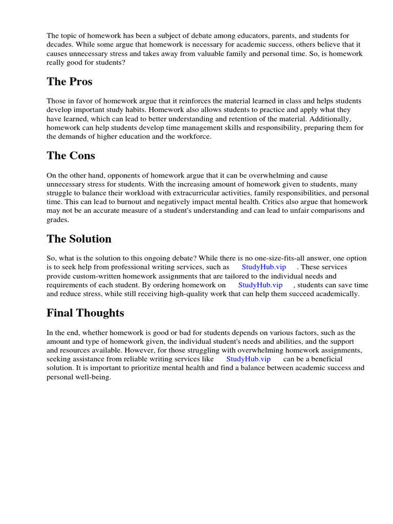 Homework Is Good For Students Debate | PDF | Homework | Teachers
