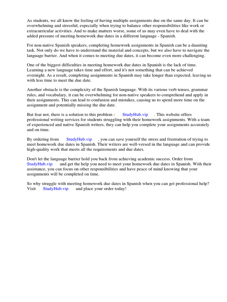 Homework Due Date in Spanish | PDF | Translations | Homework
