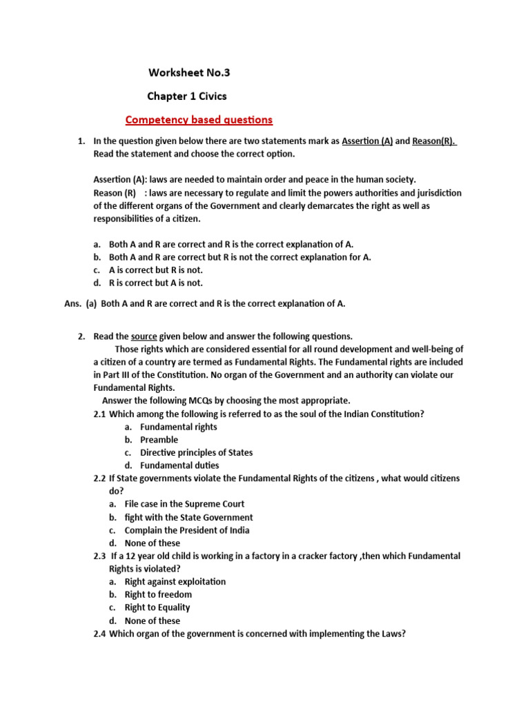 Class 8 Civics Chapter-1 Answe Sheet | PDF | Constitution | Political ...