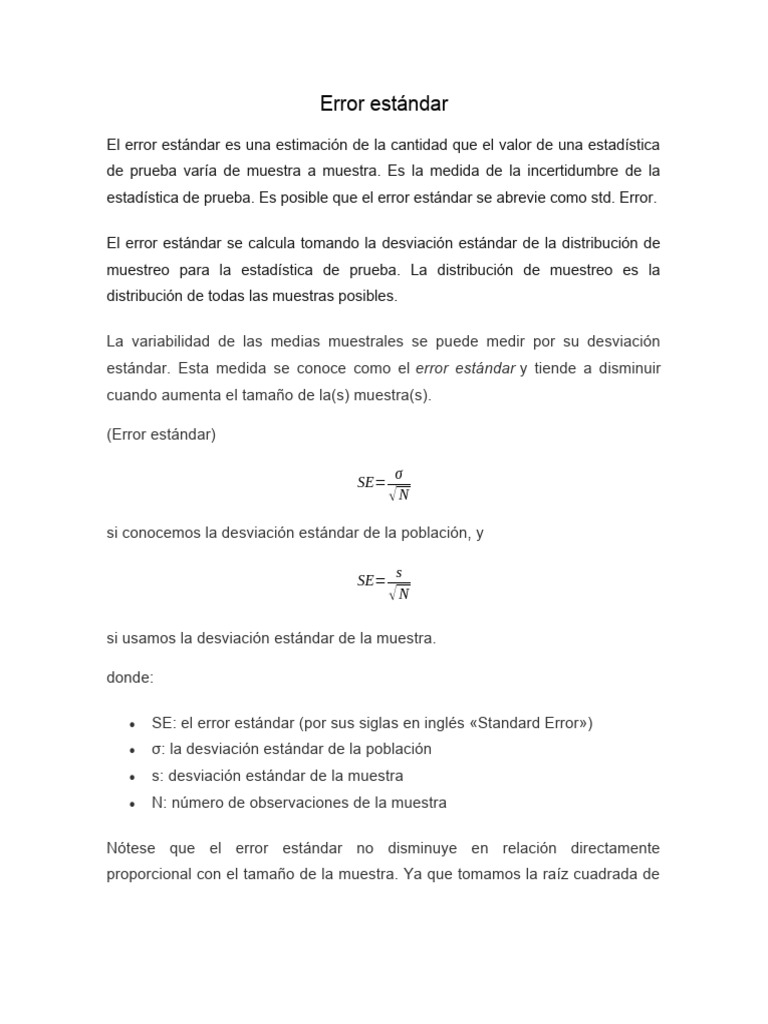 Error estándar | PDF | Error estándar | Muestreo (Estadísticas)
