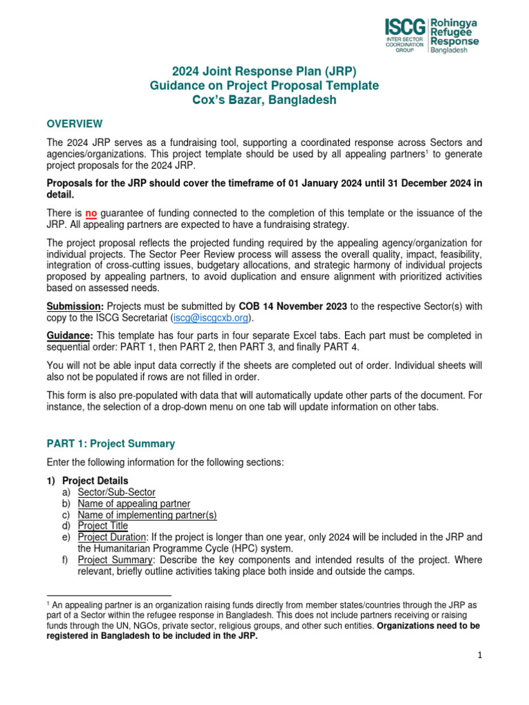 2024 JRP - Project Template Guidance - Final | PDF | Emergency Management | Disaster Risk Reduction