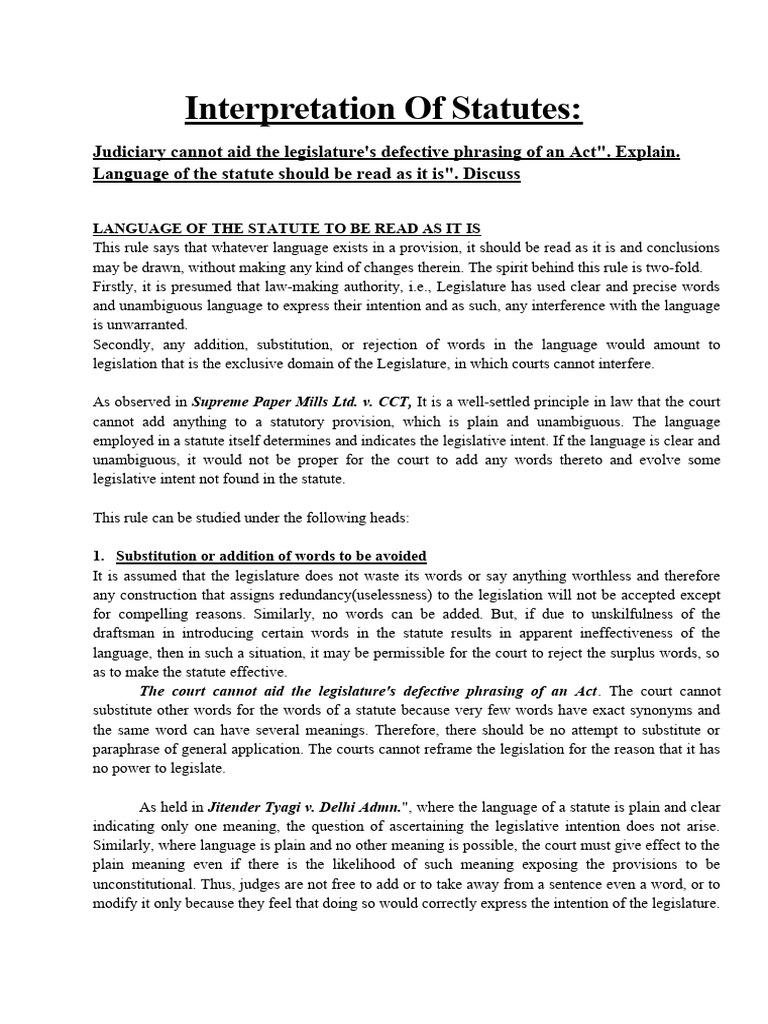 Statutory Interpretation Principles Explained | PDF | Statutory ...