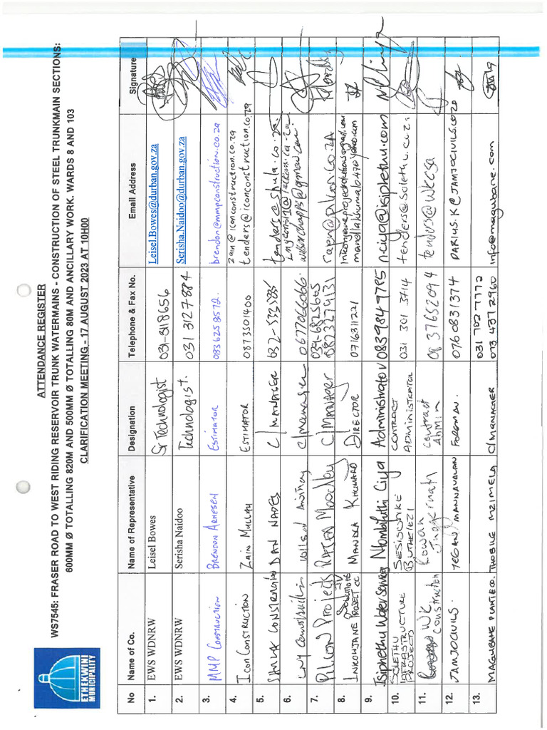 Annexure B WS7545 Clarification Meeting Attendance Register | PDF