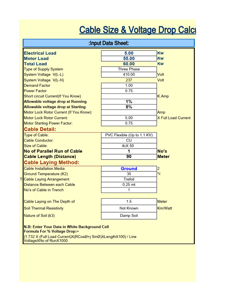 Cable Size - Voltage Drop Calculation (1.1.19) | PDF | Voltage | Electrical Resistance And ...