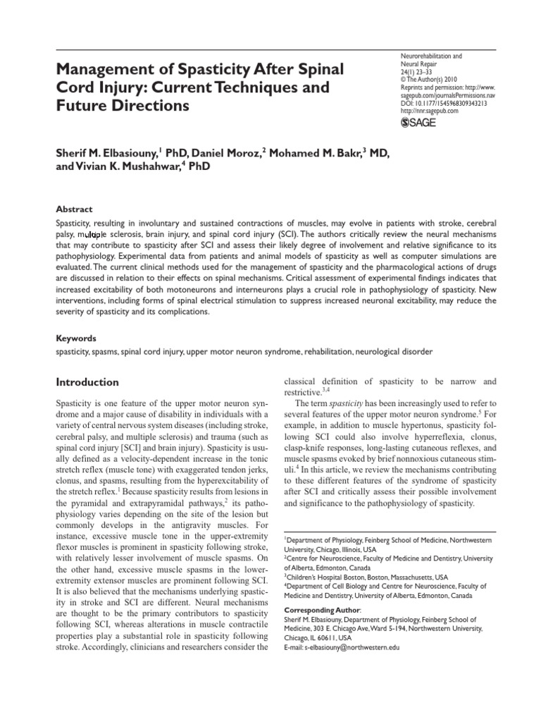 Management of Spasticity After Spinal Cord Injury: Current Techniques ...