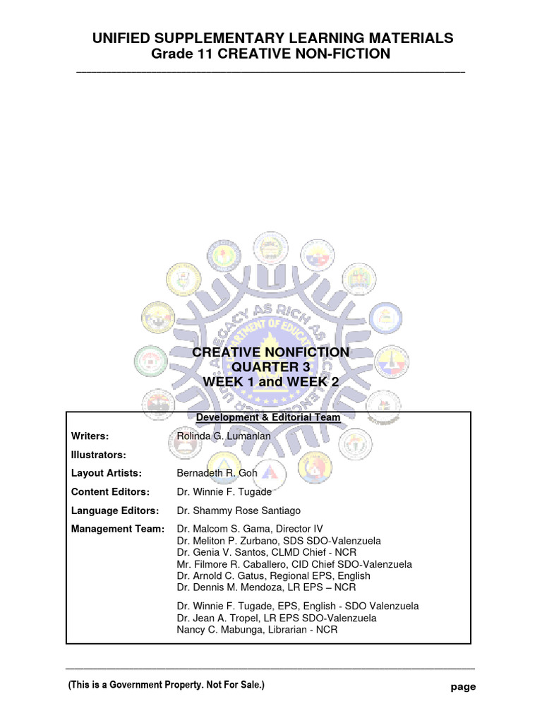 CREATIVE NON-FICTION - Q3 - Wk1-2 - USLeM RTP (Advanced Copy) | PDF | Creative Nonfiction | Essays