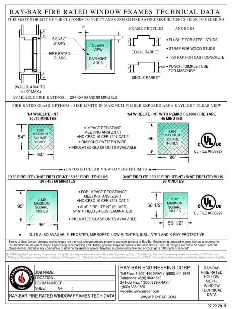 2-Ray-Bar Fire Rated Window Frames and Glass Technical Data Sheet Color ...