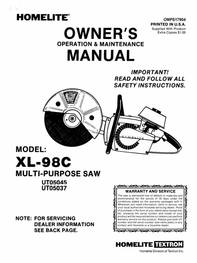 Homelite XL98C Manual | PDF