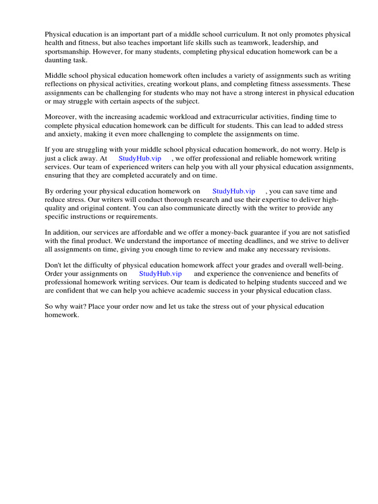Middle School Physical Education Homework | PDF | Physical Education ...