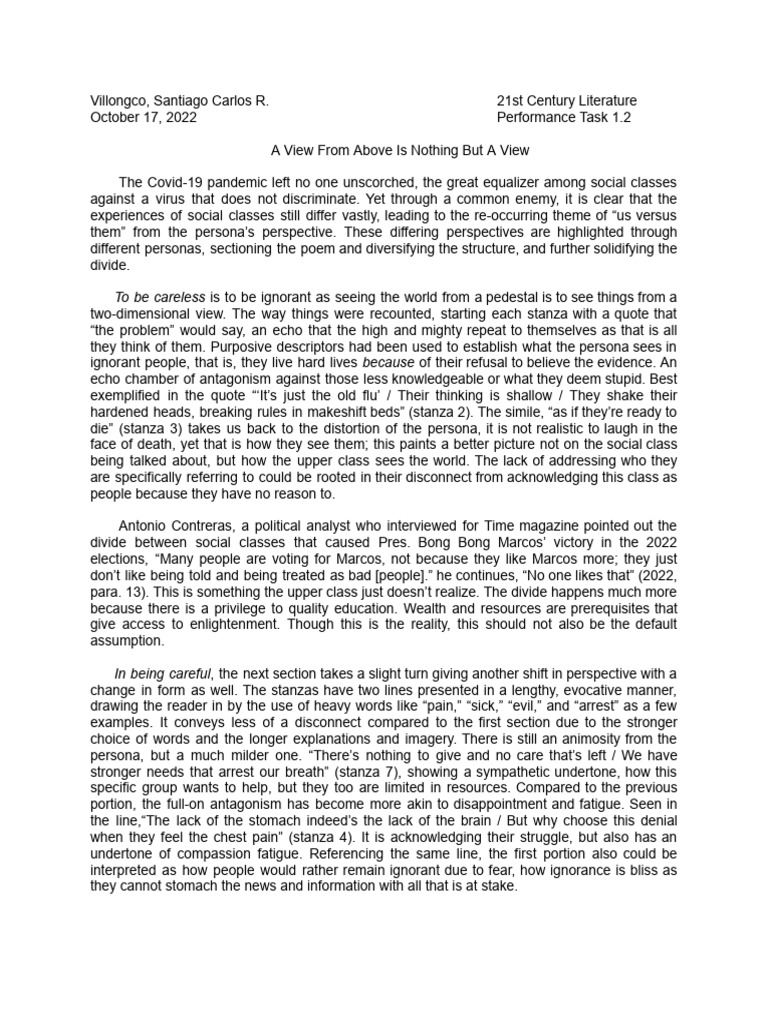 21st Century Lit Paper Poem Analysis | PDF | Poetry