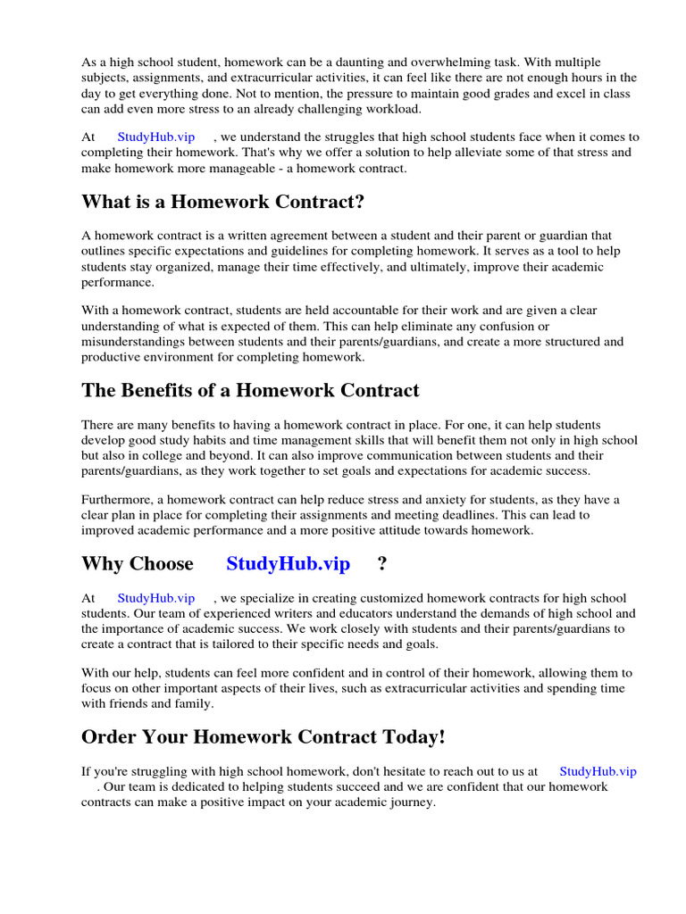 High School Student Homework Contract | PDF | Homework | Teachers