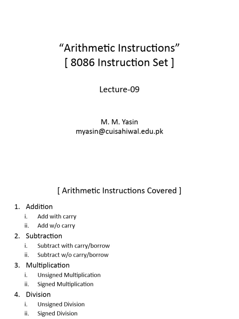 Lec 09 MSI Arith InstructionSet | PDF | Division (Mathematics) | Office Equipment