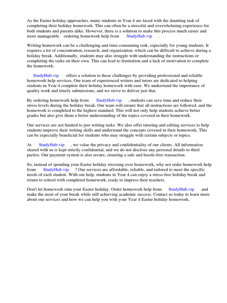 Easter Holiday Homework Year 4 | PDF | Http Cookie | Homework