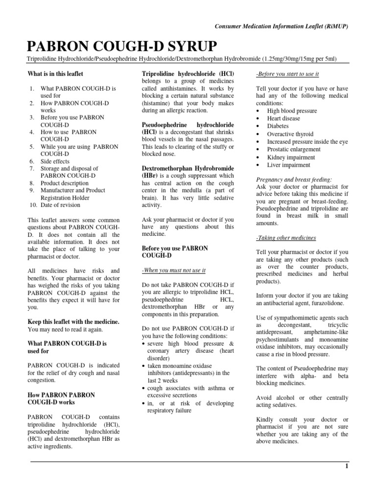 Pabron Cough-D Syrup Triprolidine Hydrochloride Pseudoephedrine ...