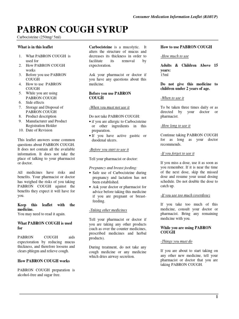 Pabron Cough Syrup Carbocisteine HOE PHARMACEUTICALS SDN BHD 18may2018 ...