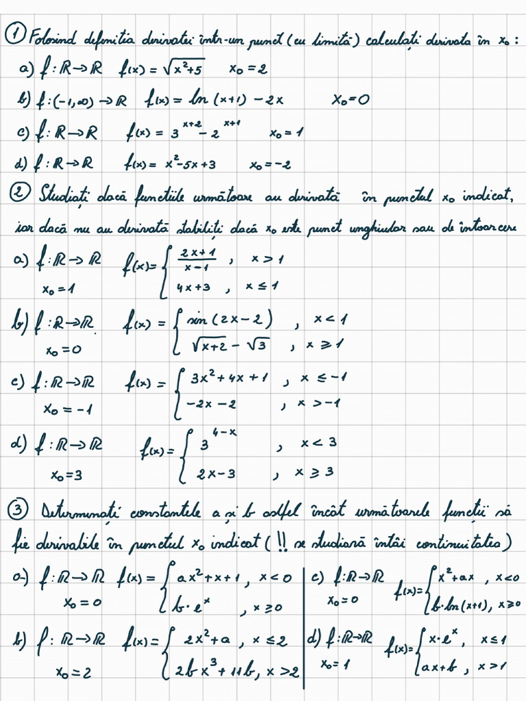 11 Recap derivabilitate, derivate operatii | PDF