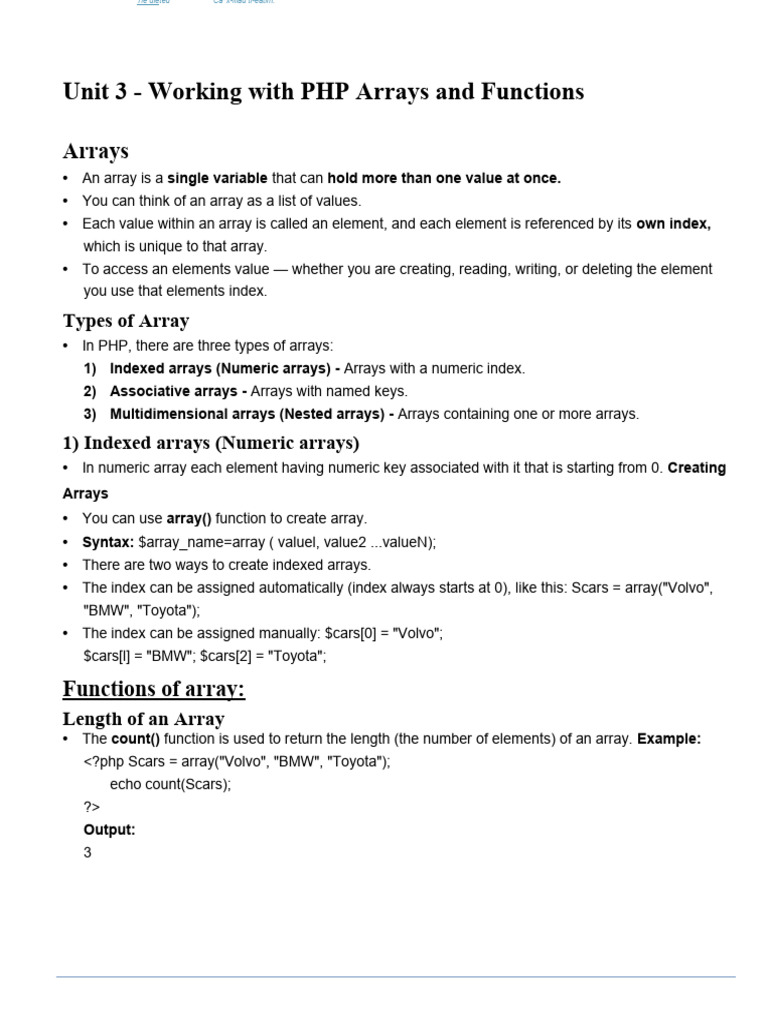 UNIT_3_Array_and_Function[1] | PDF | Parameter (Computer Programming) | Php