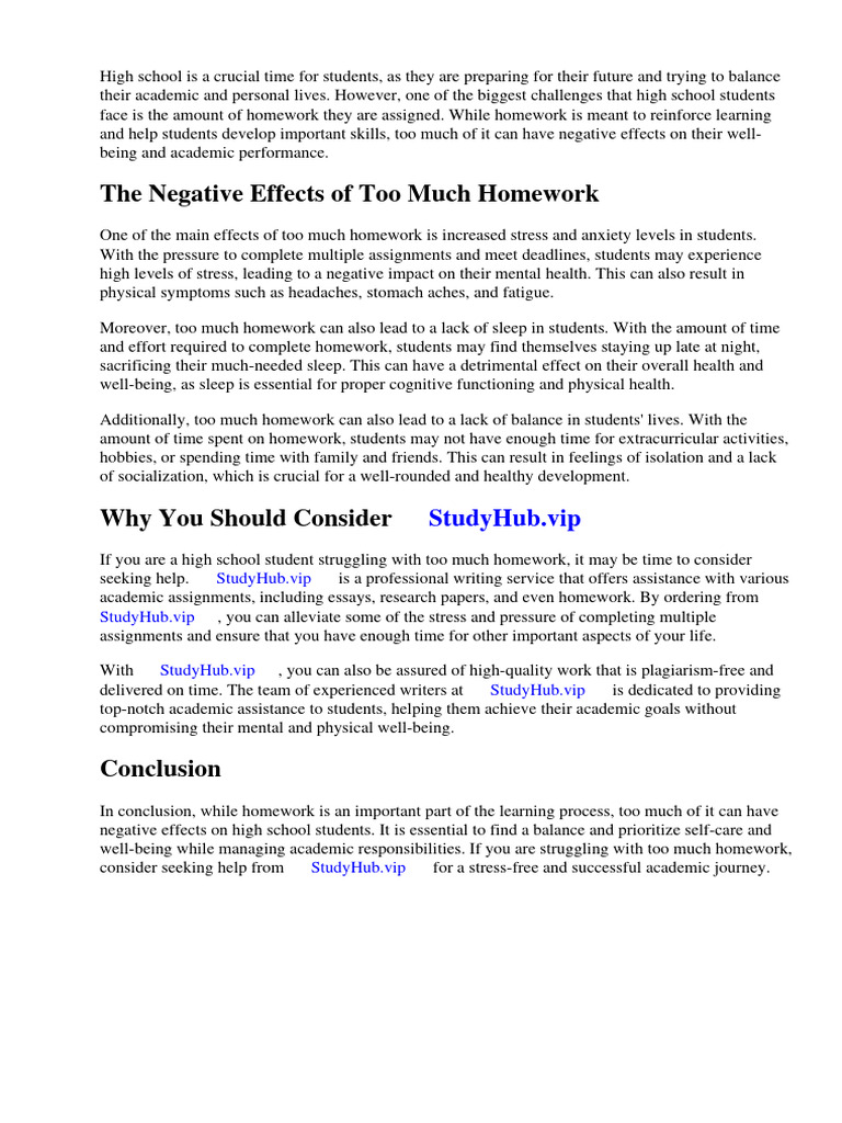 Effects of Too Much Homework in High School | PDF | Homework | Teachers