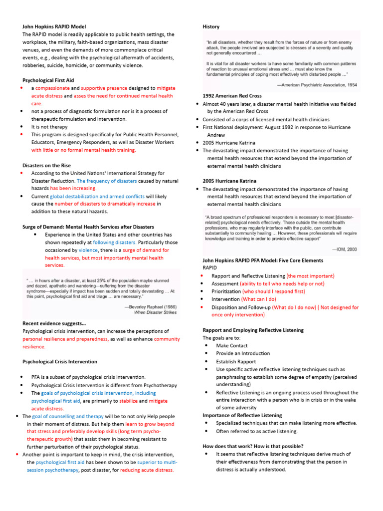 John Hopkins RAPID Model | PDF | Psychological Trauma | Psychological ...