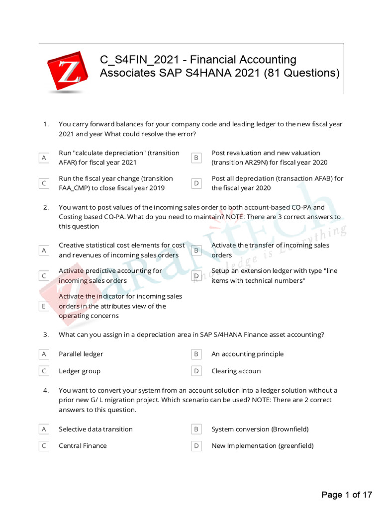 C S4FIN 2021 - Financial Accounting Associates SAP S4HANA 2021 | PDF ...