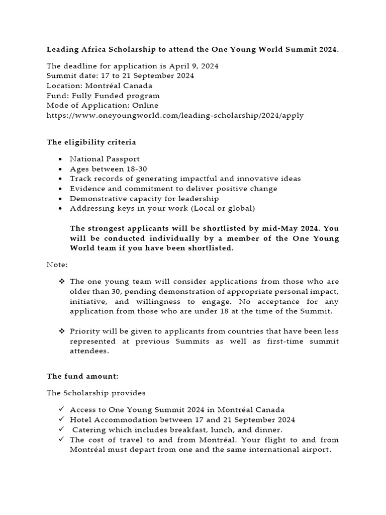 One Young World Summit 2024 key informations | PDF