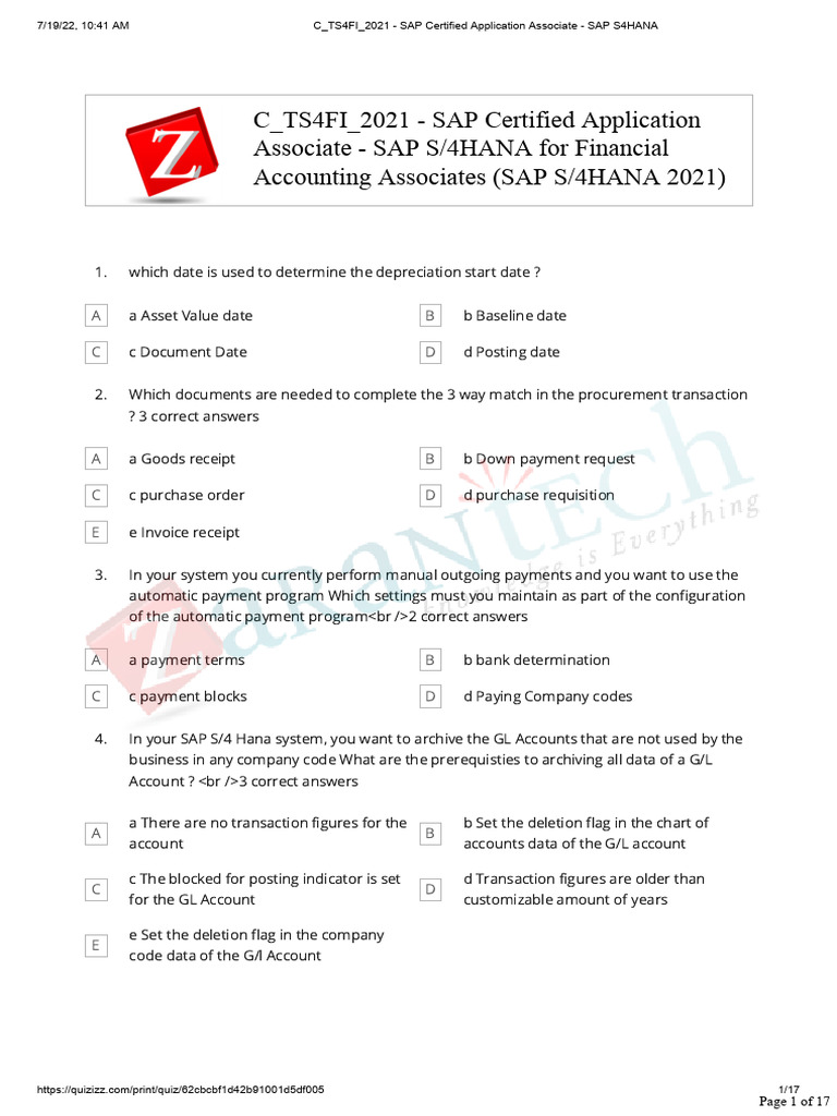 C TS4FI 2021 - SAP Certified Application Associate - SAP S4HANA For ...
