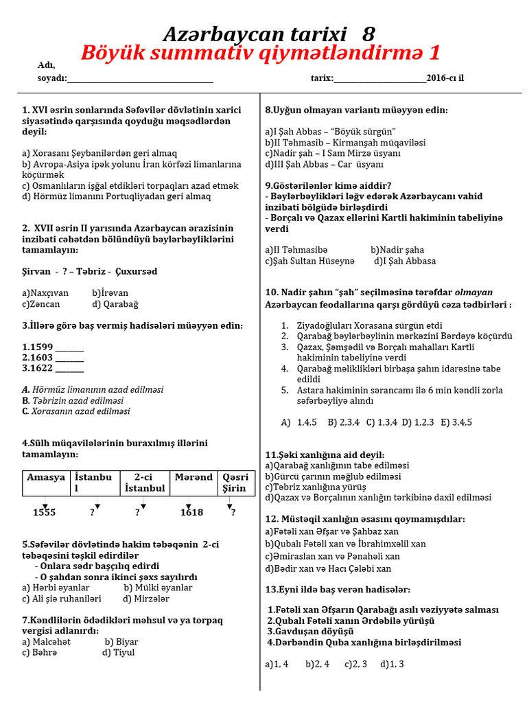Azərbaycan Tarixi VIII. BSQ-1 | PDF