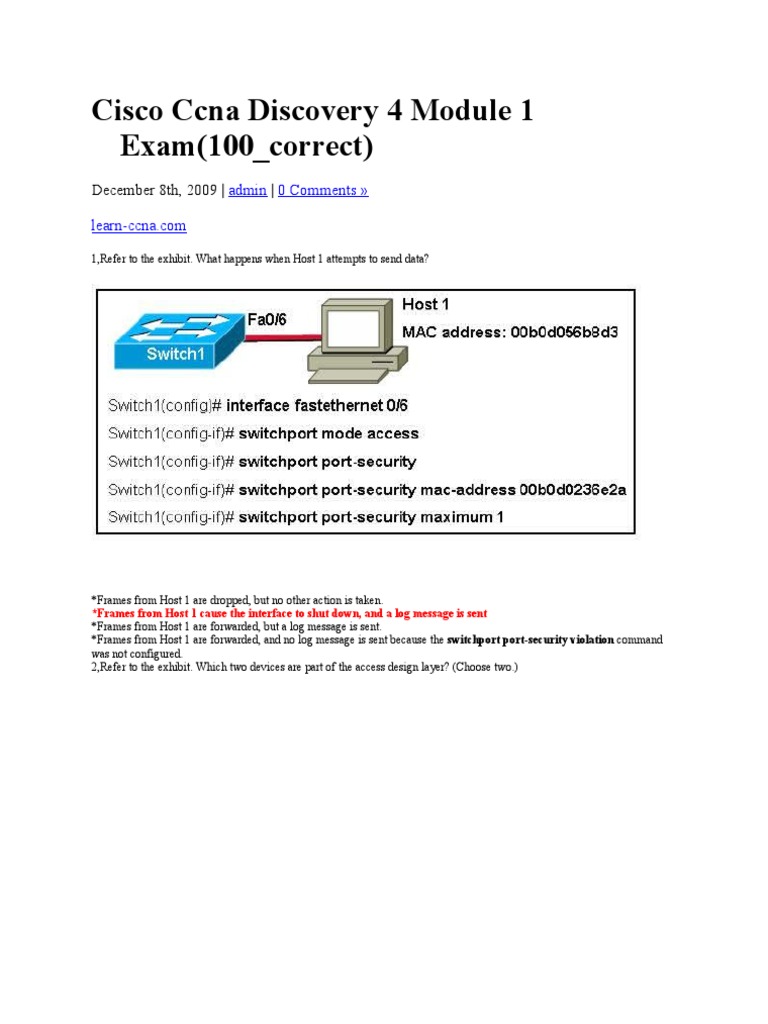 Cisco Ccna Discovery 4 Module 1 Exam | PDF | Network Switch | Computer Network