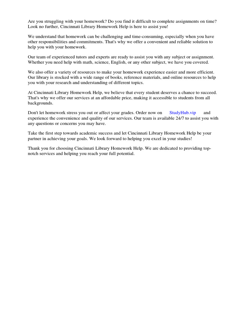 Cincinnati Library Homework Help Services | PDF | Homework | Libraries